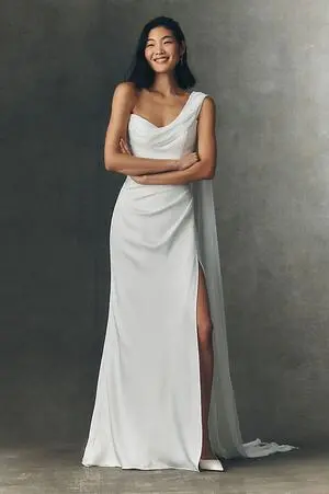 Jenny Yoo Stassie One-shoulder Satin Column Gown