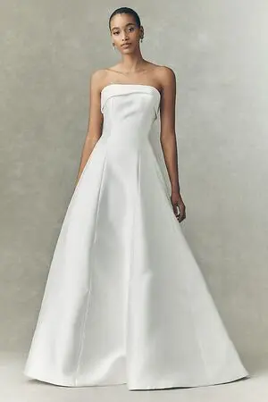 Jenny Yoo Ana Strapless Foldover Satin Fit & Flare Wedding Gown
