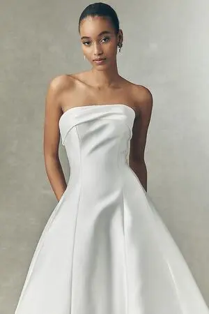 Jenny Yoo Ana Strapless Foldover Satin Fit & Flare Wedding Gown