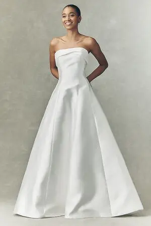 Jenny Yoo Ana Strapless Foldover Satin Fit & Flare Wedding Gown