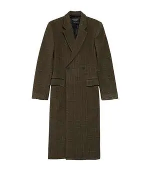 Balenciaga Melton Wool Check Overcoat