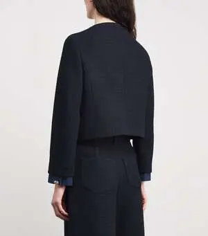 Maje Tweed Denim-trim Cropped Jacket - Blue