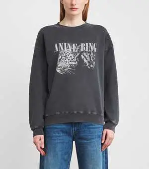 ANINE BING Leopard Print Spencer Sweatshirt - Black