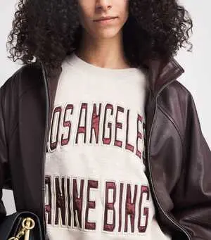 ANINE BING Harry Shrunken Sweatshirt With Graphic Logo - Beige