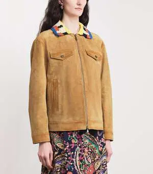 Etro Suede Shacket With Knitted Collar