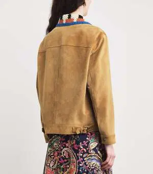 Etro Suede Shacket With Knitted Collar