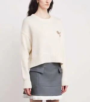 Maje Wool-cashmere Brooch Sweater - White