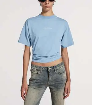 Balenciaga Cotton Logo-embroidered T-shirt - Blue