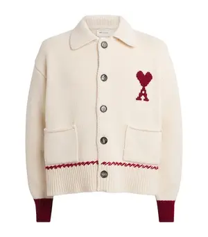 AMI Paris Wool-blend Polo Cardigan - Green