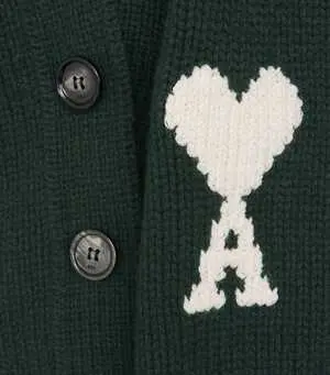 AMI Paris Wool-blend Logo Cardigan - Green