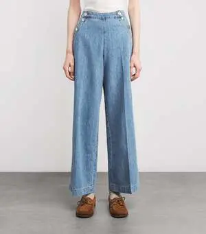 Claudie Pierlot Button-up Paneled Wide-leg Jeans
