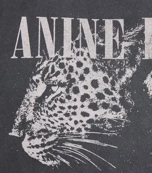 ANINE BING Leopard Print Spencer Sweatshirt - Black
