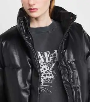 ANINE BING Leopard Print Spencer Sweatshirt - Black