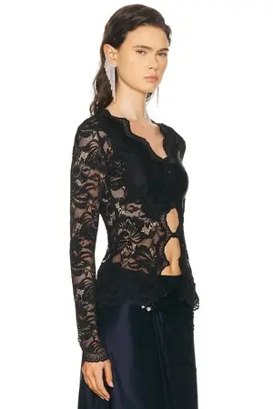 Rabanne Long Sleeve Lace Top - Black