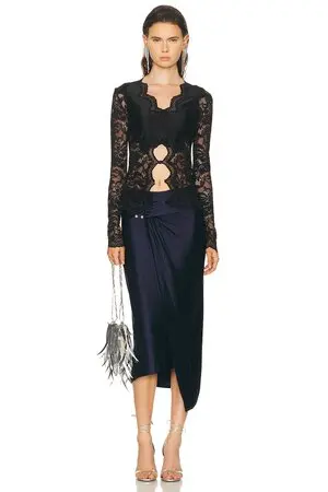 Rabanne Long Sleeve Lace Top - Black