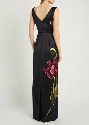 Erdem Floral Wide-neck Satin Gown - Black