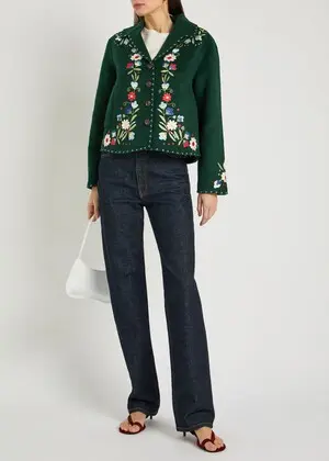 Rixo Jude Floral Embroidered Wool-blend Jacket - Multicoloured