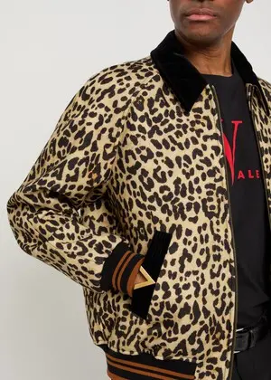 Valentino Garavani Leopard Velvet-trim Wool Bomber Jacket