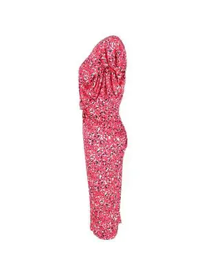 Saloni Printed Pleated Midi Dress - Red