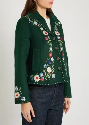 Rixo Jude Floral-embroidered Wool-blend Jacket - Multicoloured