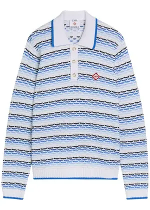Casablanca Logo-appliquéd Patterned Cotton-knit Polo Jumper - Multicoloured 1