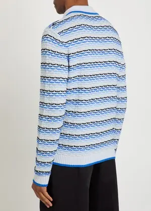 Casablanca Logo-appliquéd Patterned Cotton-knit Polo Jumper - Multicoloured 1