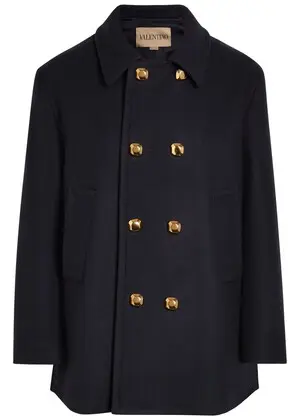 Valentino Garavani Double-breasted Wool Peacoat - Navy