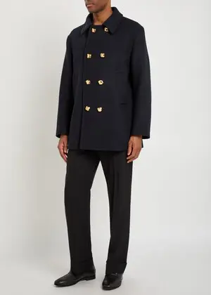 Valentino Garavani Double-breasted Wool Peacoat - Navy