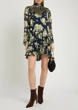 Rixo Anaya Floral Chiffon Mini Dress - Multicoloured