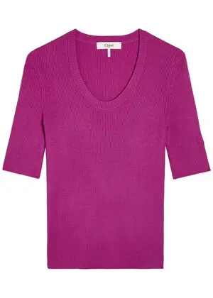 Chloé Logo-embroidered Ribbed Wool Top