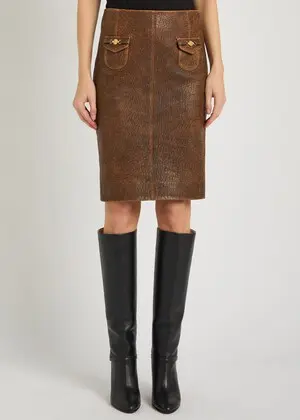 Chloé Embossed Lizard Effect Leather Midi Skirt