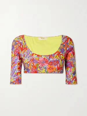 La DoubleJ Portofino Floral-print Stretch Bikini Top - Pink