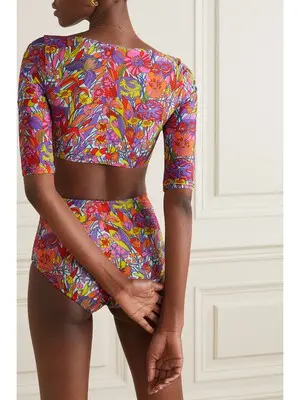 La DoubleJ Portofino Floral-print Stretch Bikini Top