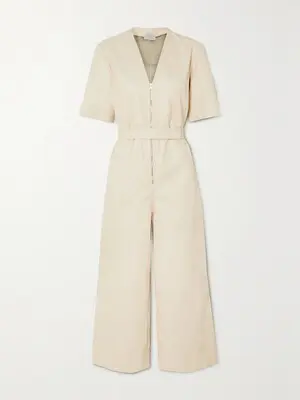 Stella McCartney Cropped Belted Vegetarian Leather Jumpsuit - Neutrals