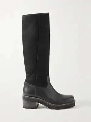 Gabriela Hearst Shearling-lined Suede And Leather Knee Boots