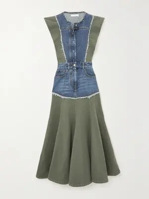 Chloé Paneled Denim Midi Dress - Blue