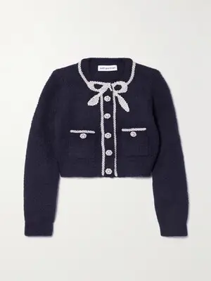 SELF-PORTRAIT Cropped Embellished Fleece Cardigan