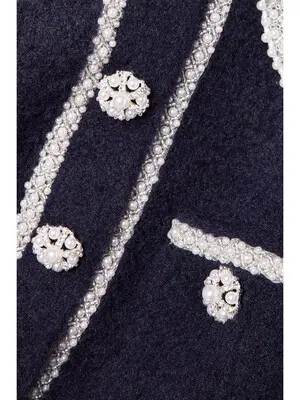 SELF-PORTRAIT Cropped Embellished Fleece Cardigan