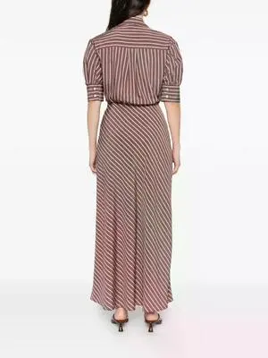 Pinko Long Striped Wrap Dress With Balloon Sleeves - Brown