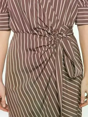 Pinko Long Striped Wrap Dress With Balloon Sleeves - Brown