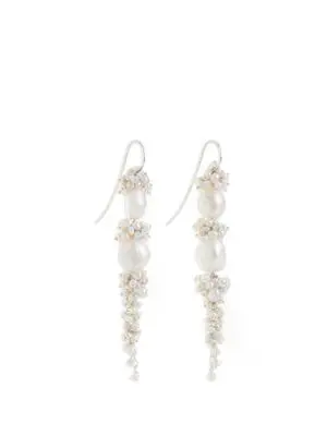 FREYA ROSE Baroque Pearl Long Drop Earrings - Silver