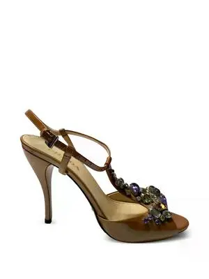 Prada Embellished T-strap High Heel Sandals