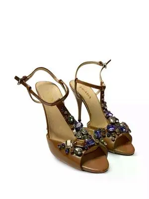 Prada Embellished T-strap High Heel Sandals