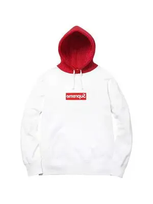 Supreme Striped Hood Logo Drawstring Hoodie - White