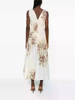 Brunello Cucinelli Floral Belted Midi Dress - Neutrals