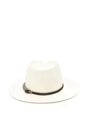 Brunello Cucinelli Straw Fedora Hat With Leather Embellishment