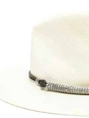 Brunello Cucinelli Straw Fedora Hat With Leather Embellishment