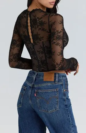 House Of Cb Zoe Long Sleeve Lace Crop Corset Top