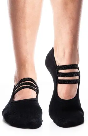 AREBESK Sparkle Cotton Blend Gripper Socks - Black