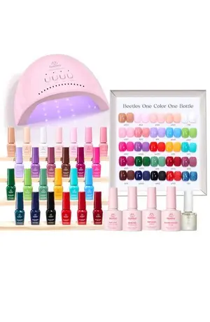 BEETLES 25 Colors 51 Pcs Gel Nail Manicure Studio Kit With Uv Light - None
